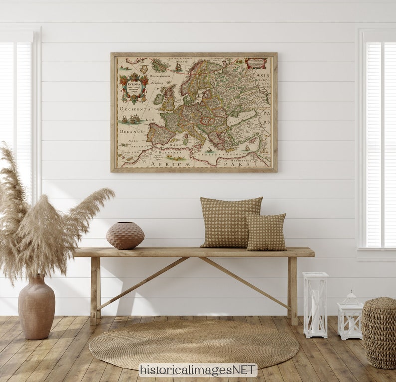 Antique Map of Europe Reproduction of the 1620 by Hendrik Hondius. Fine ...