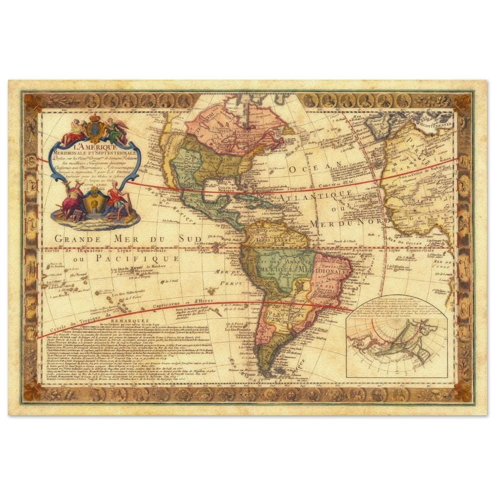 Ancient Map of America. Old Antique American Map of the XVIII Century ...