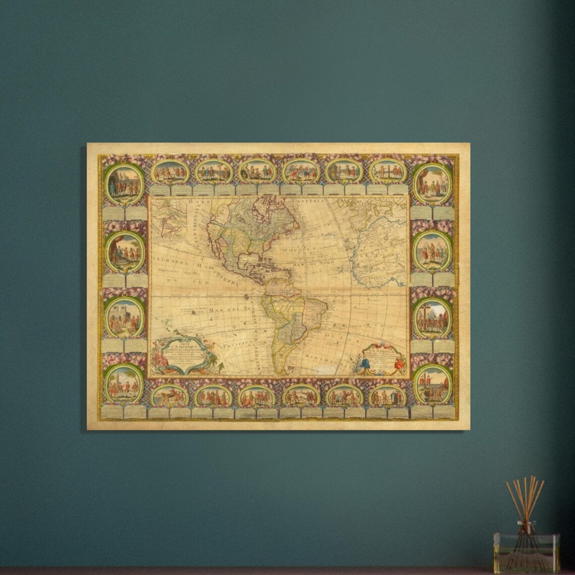 Ancient Illustrated Map of America. Poster of Old Cartography of the ...