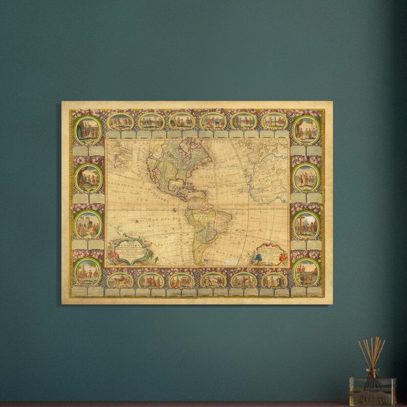 Ancient Illustrated Map of America. Poster of Old Cartography of the ...