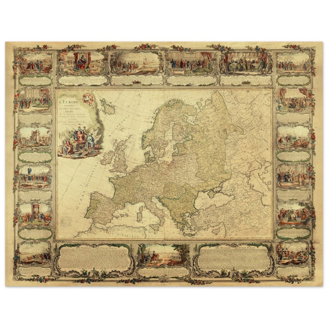 Ancient Old Map of Europe. Fine Art Print and Canvas of Antique ...