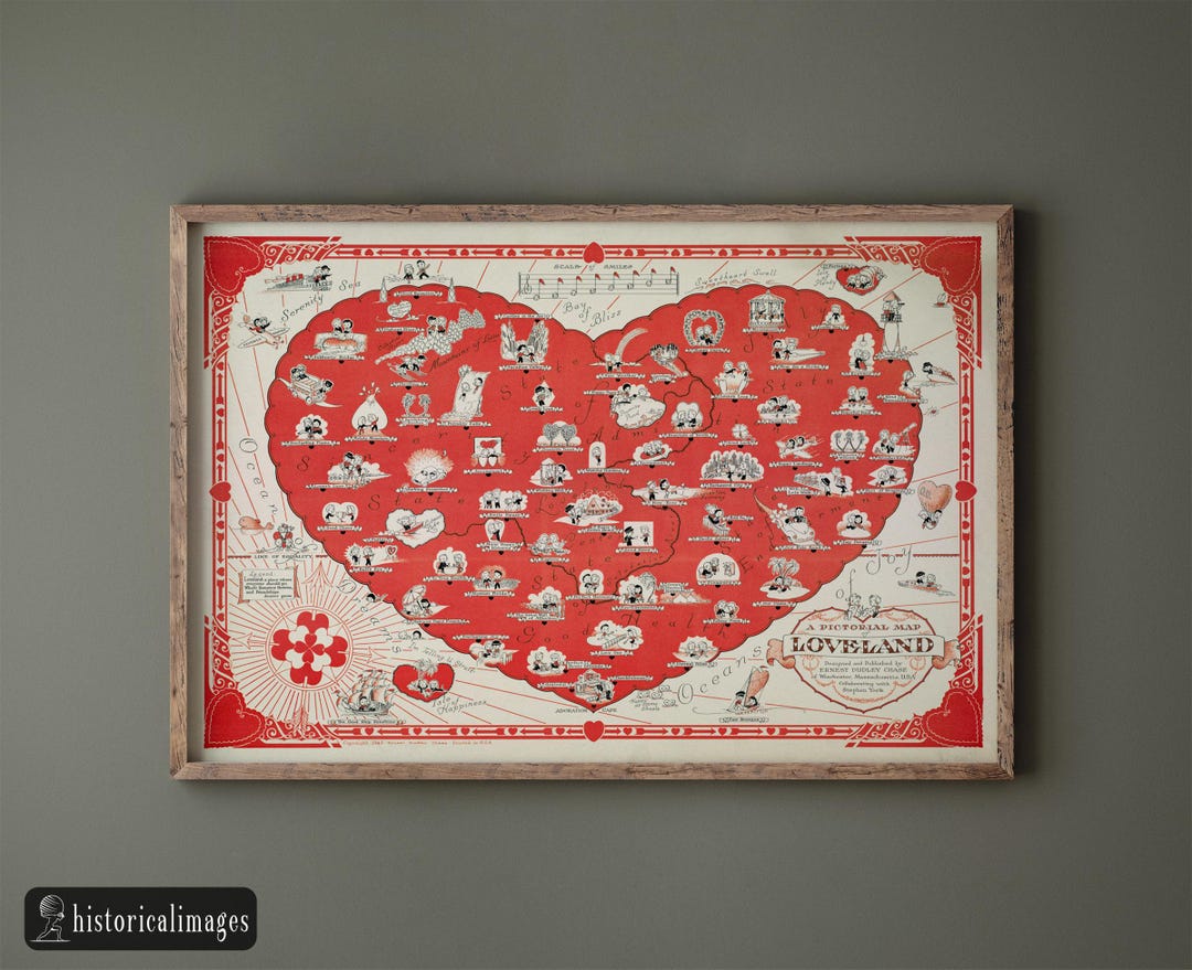 A Pictorial Map of Loveland by Ernest Dudley Chase Romantic Illustrated ...