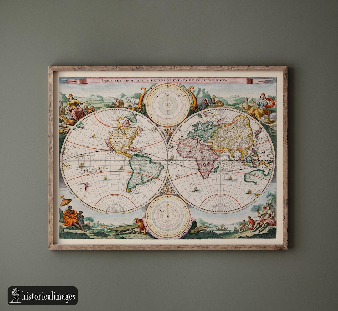 Ancient World Map. Double Hemisphere Cartography by Daniel Stoopendaal ...
