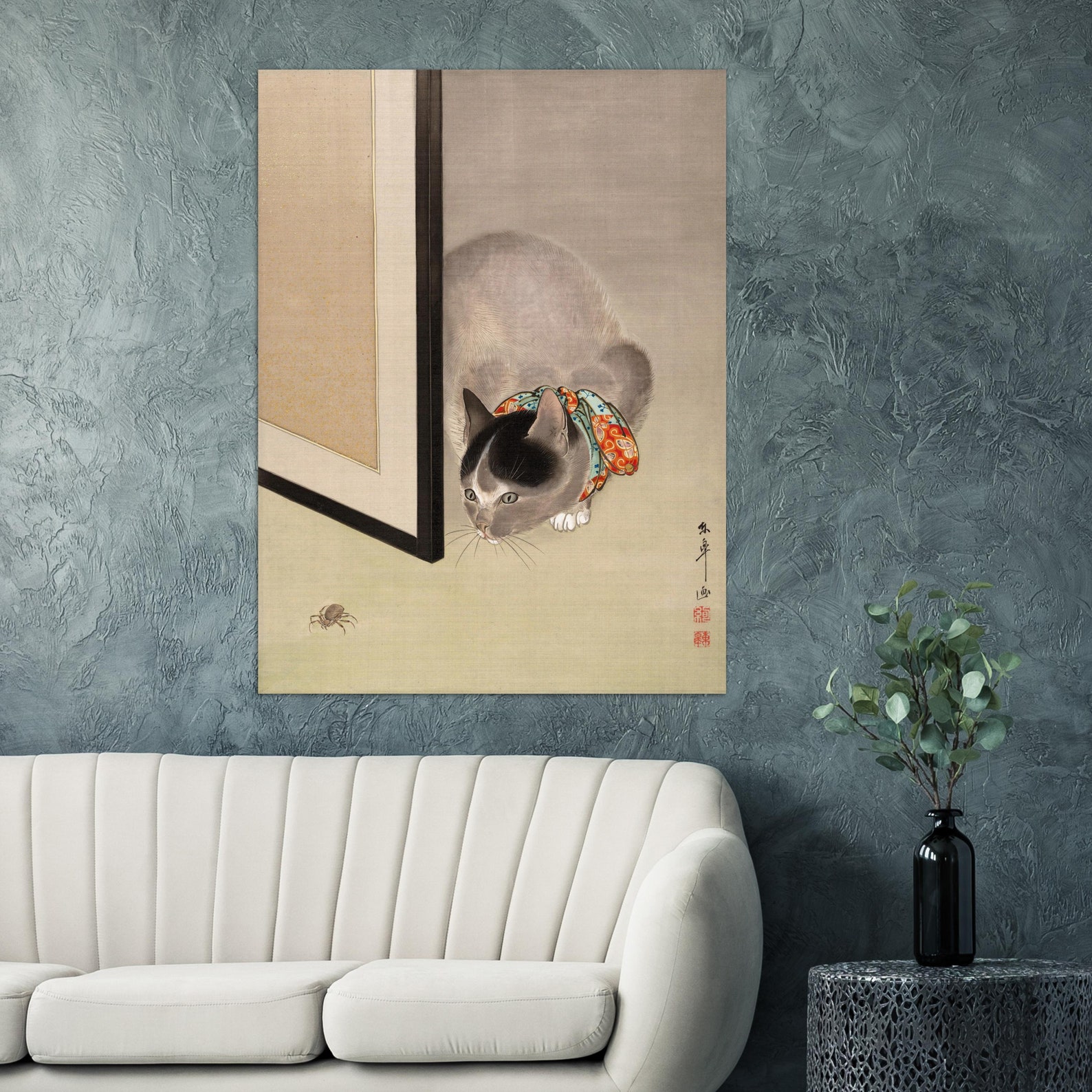 Cat Watching a Spider Poster Reproduction Author: Oide Toko - Etsy