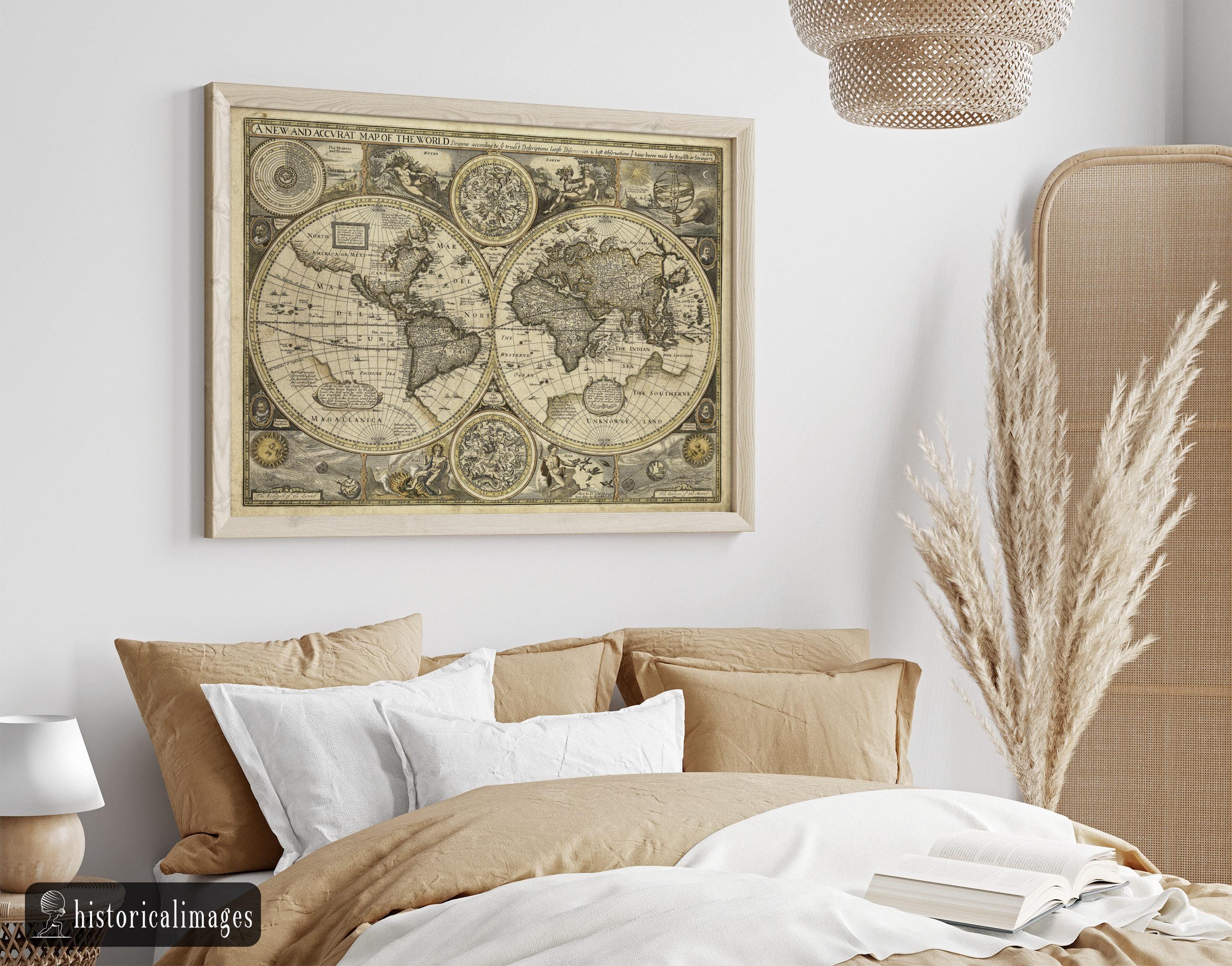 1626 Old World Map Print, John Speed Double Hemisphere Cartography - Etsy