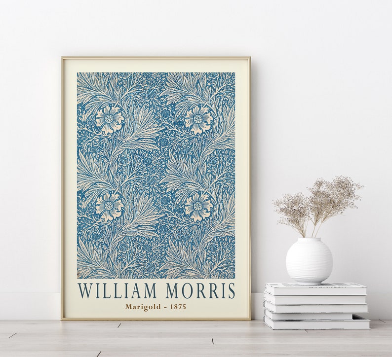 William Morris Marigold Art Print. Vintage Wallpaper Reproduction. Blue ...