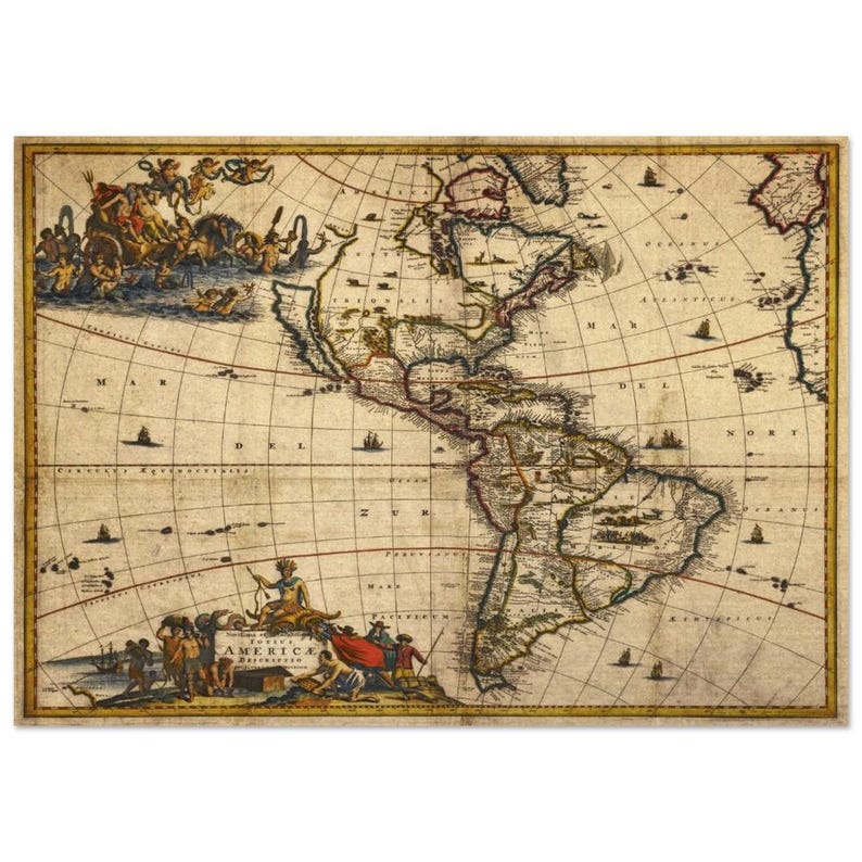 Map of America Poster. Ancient Old Map by Jacobum Meursium XVII Century ...