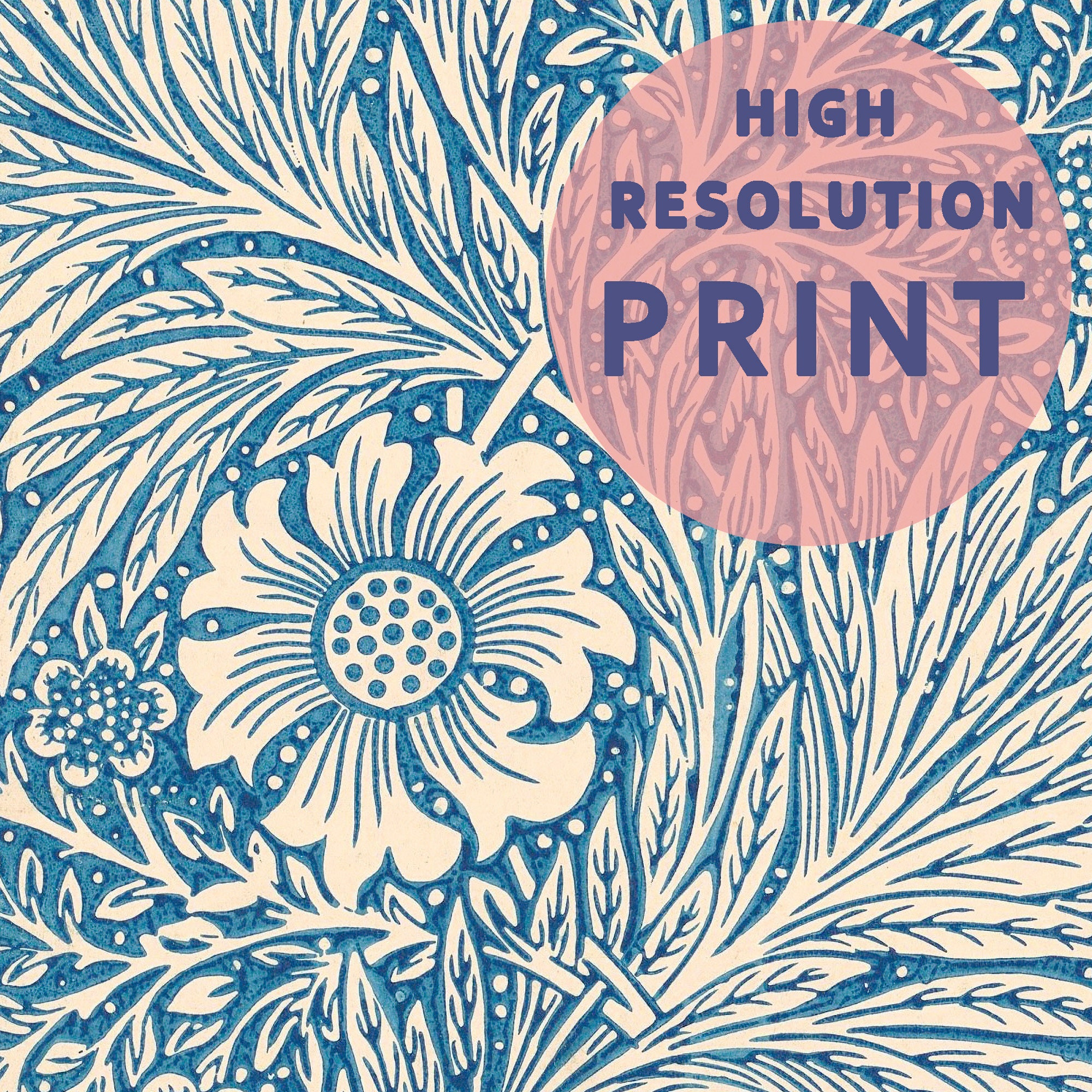 William Morris Marigold Art Print. Vintage Wallpaper Reproduction. Blue ...
