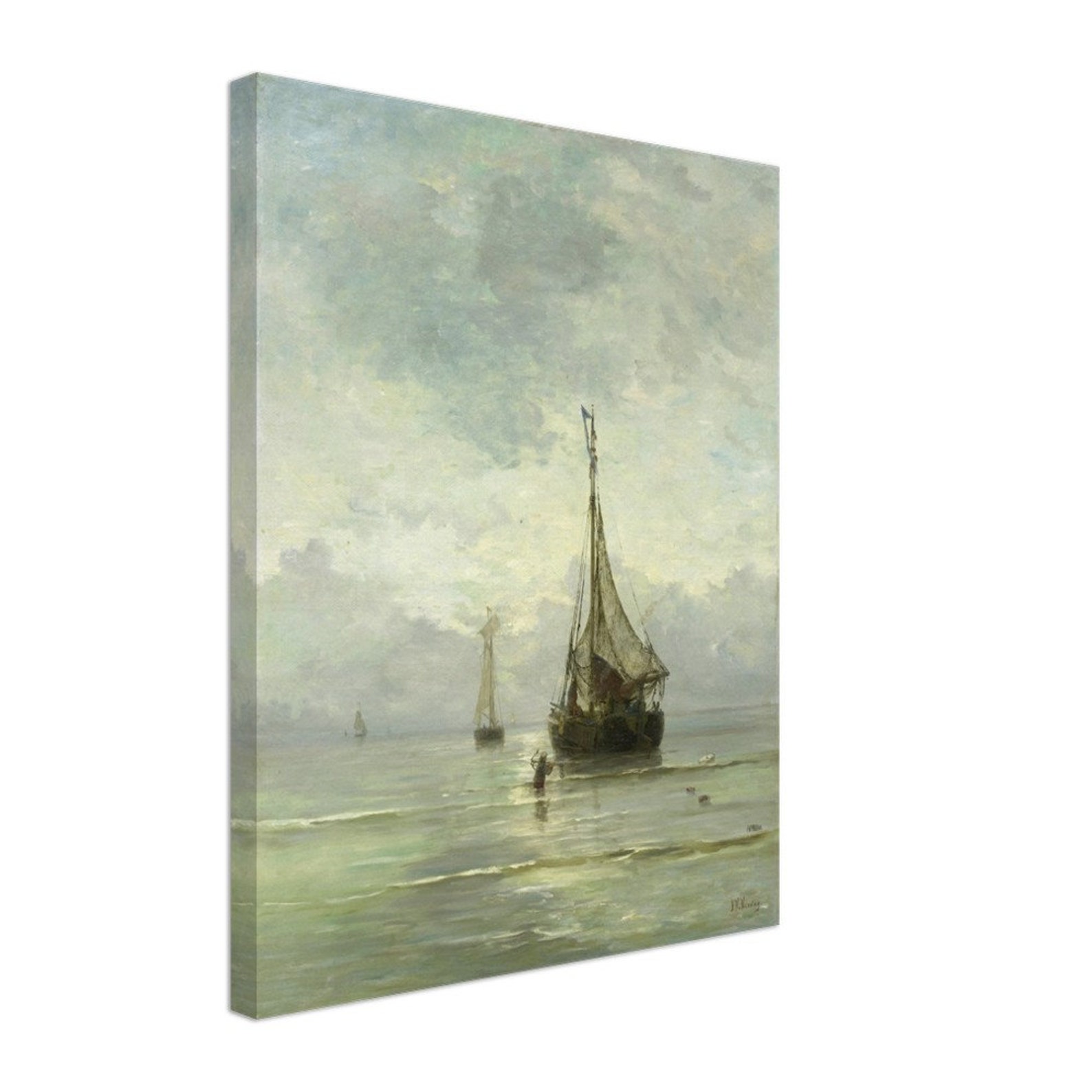 Calm See ( Kalme Zee) by Hendrik Willem Mesda. XIX Century Old Antique ...