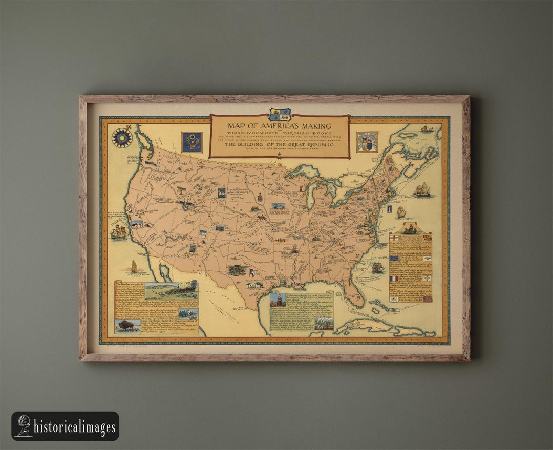 The Map of America’s Making by Paul Mayo Paine. Fine Art Print Repro ...