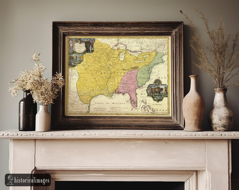 Ancient Map of North America Louisiana French Region 1687. Fine Art ...