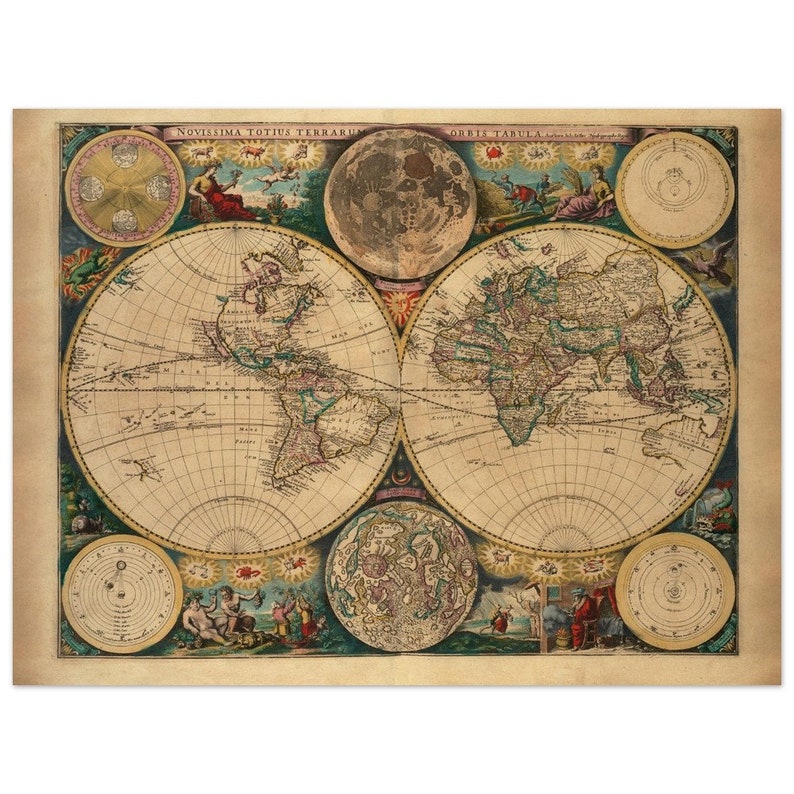 1672 Ancient Old World Map. Illustrated Vintage Antique Map ...