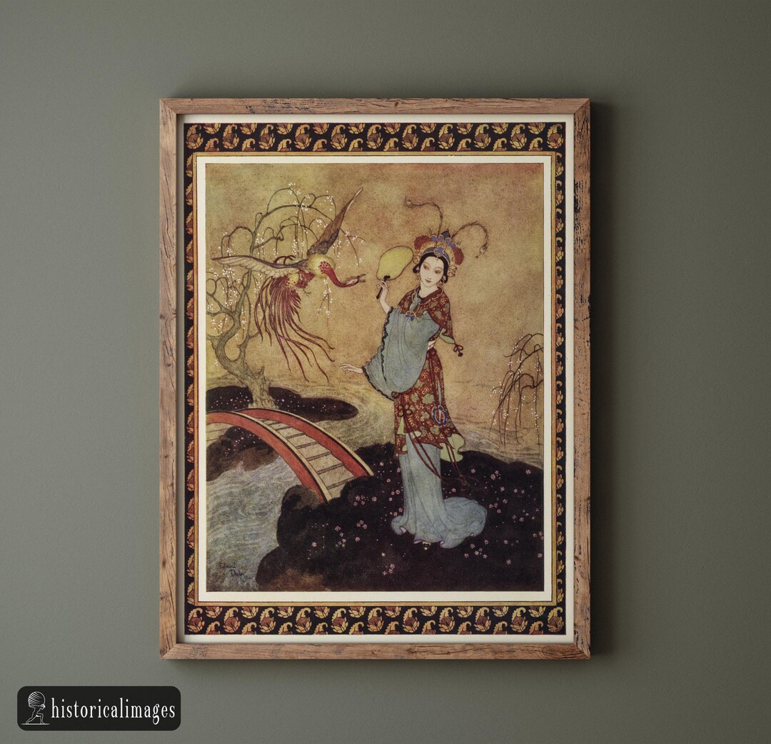 Edmund Dulac and One of His Illustration for Princess Badoura Fairy ...
