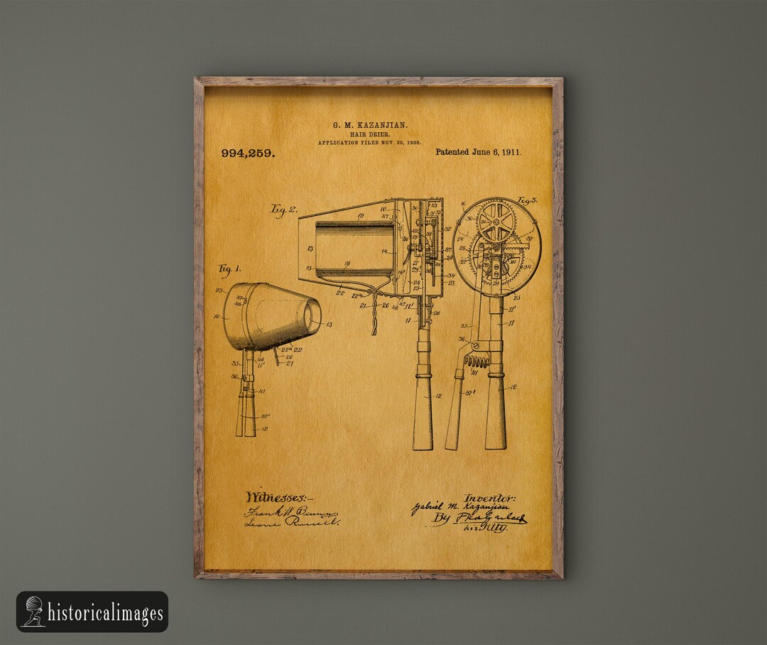 Hair Drier patent drawing by G M Kazanjian Matte print - Etsy Portugal