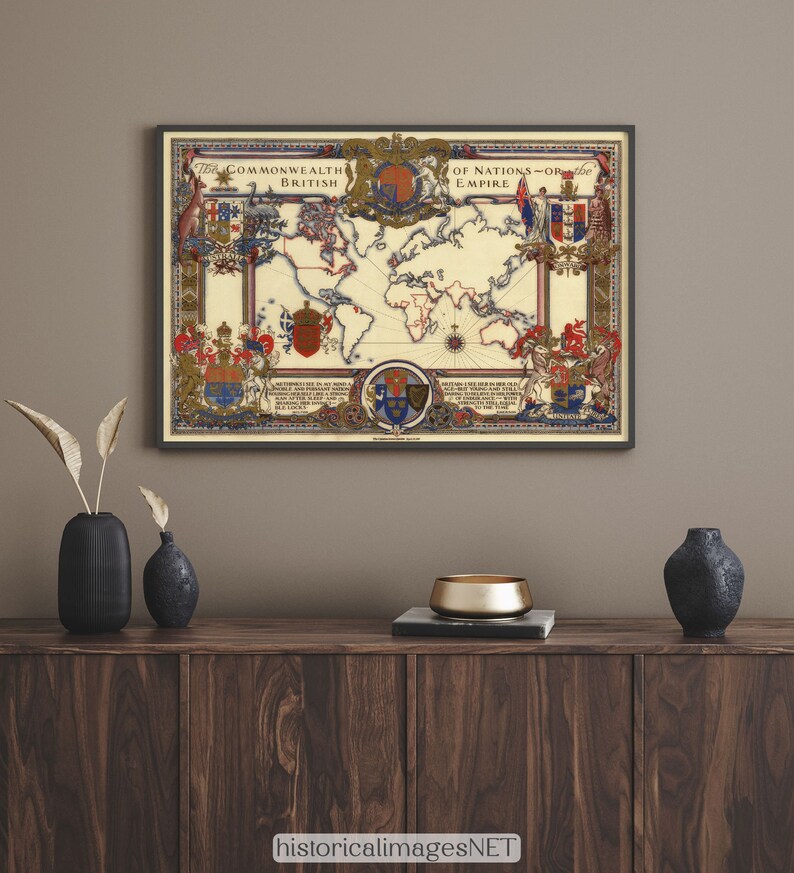The Commonwealth of Nations or British Empire Old Poster. Antique ...