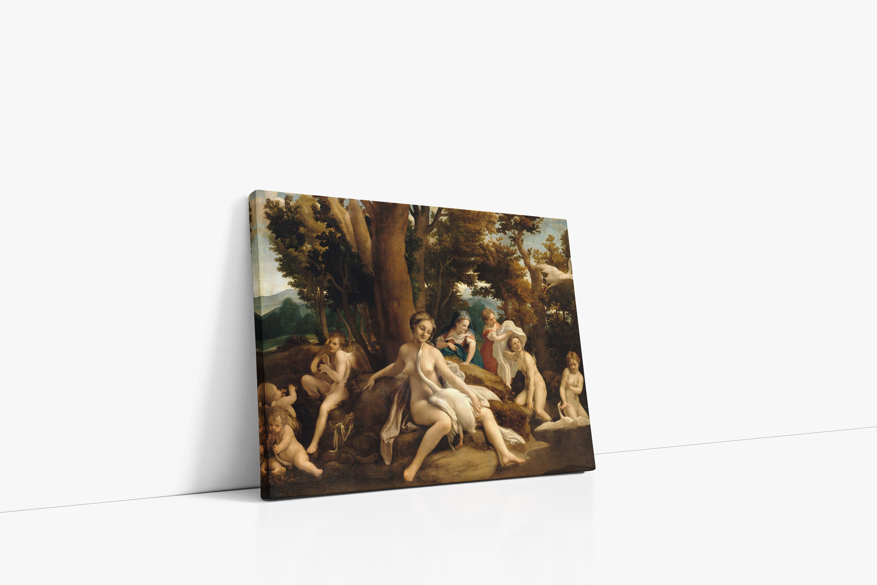 Leda and the Swan by Antonio Da Correggio Ca. 1532. Antique Painting Printed on Premium Art ...