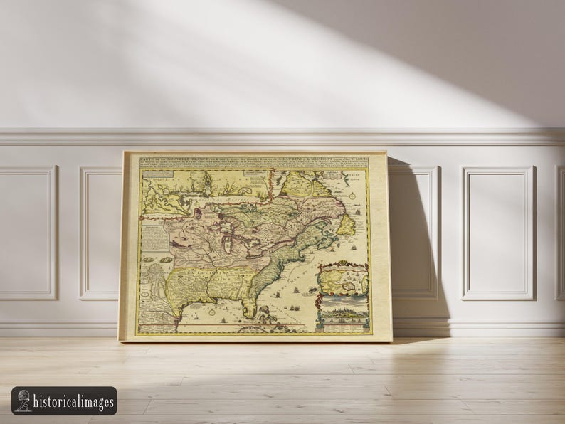 Ancient Map of the French North America by Henri Chatelain. Fine Art ...