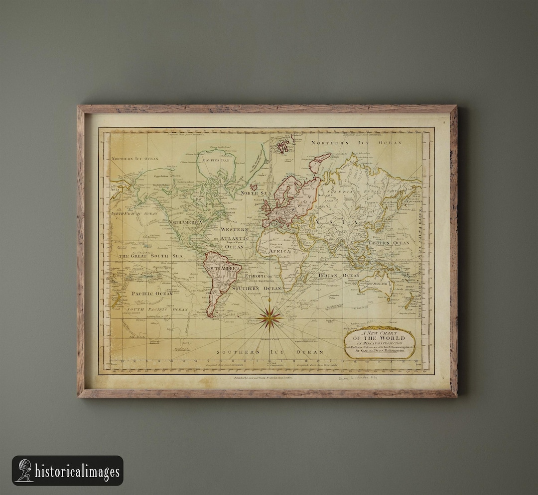 Ancient Vintage World Map Mercator's Projection by Samuel Dumm 1794 - Etsy