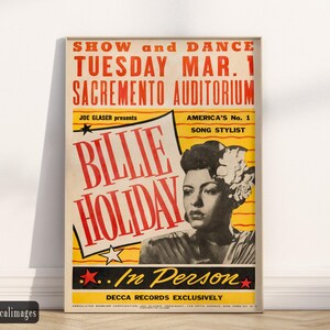Billie Holiday Vintage Concert Poster Reproduction. Printed on Fine Art ...