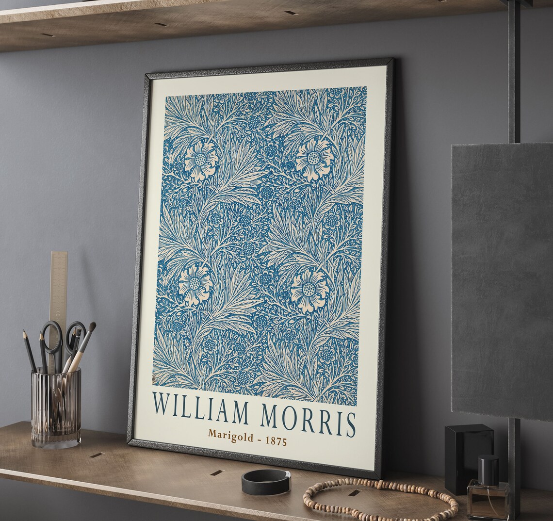 William Morris Marigold Art Print. Vintage Wallpaper Reproduction. Blue ...
