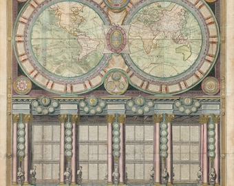 1594 Ancient Double Hemisphere World Map Poster Reproduction - Etsy