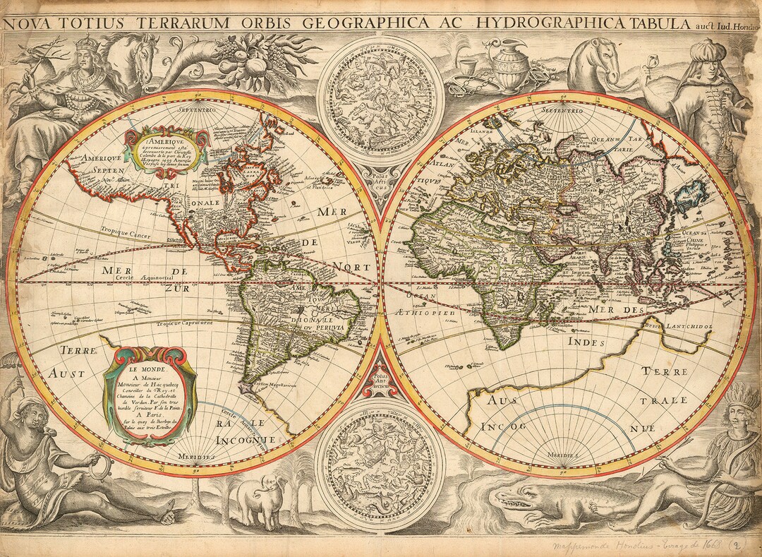 Ancient World Map Poster Reproduction by Jodocus Hondius - Etsy