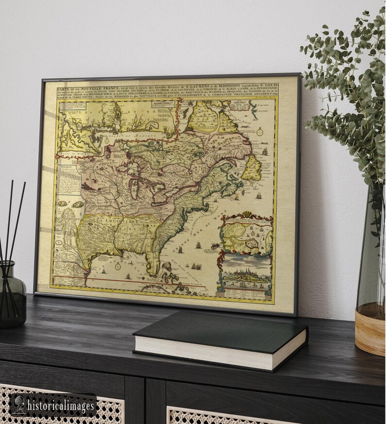 Ancient Map of the French North America by Henri Chatelain. Fine Art ...