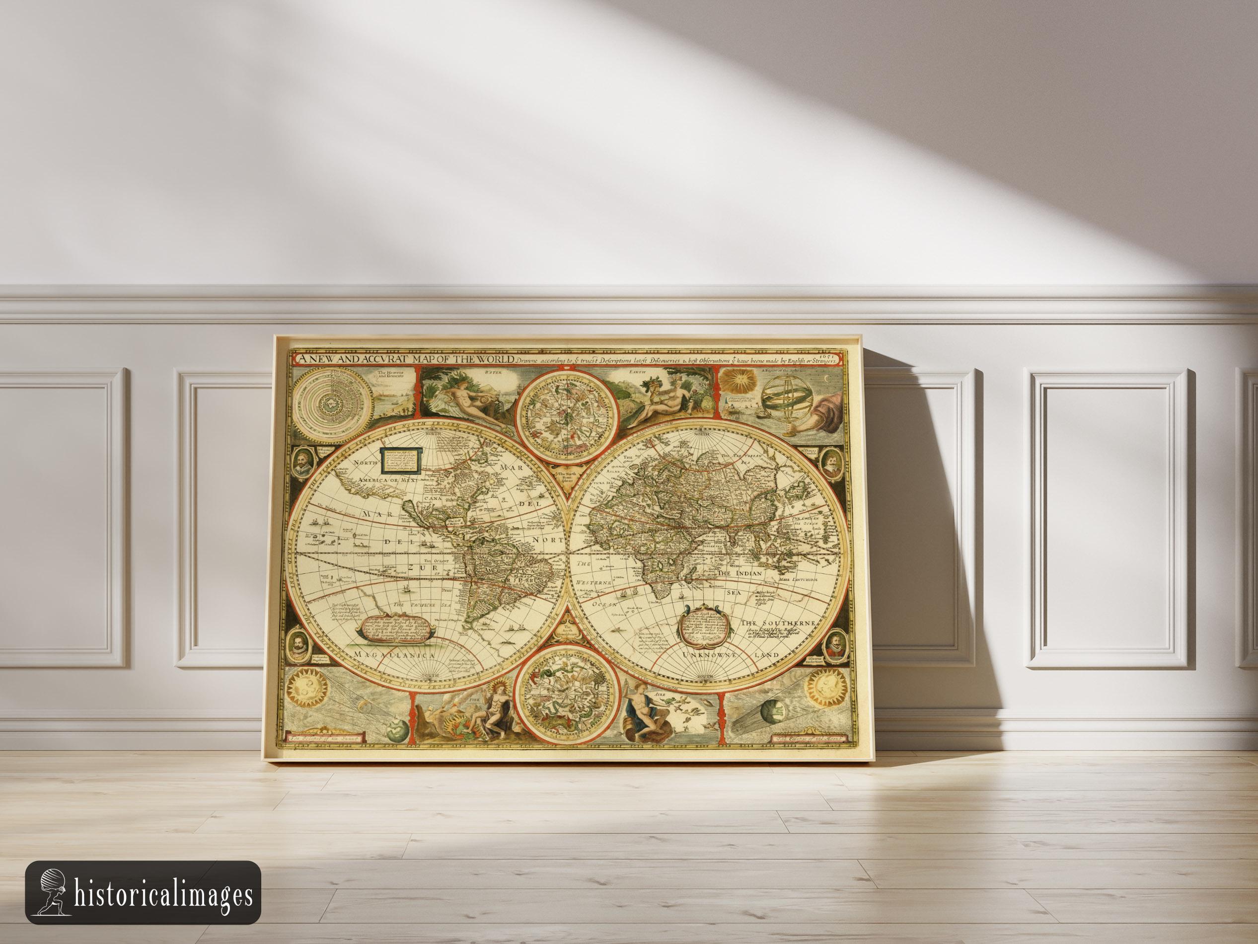 1651 World Map Print, XVII Century Double Hemisphere Cartography - Etsy