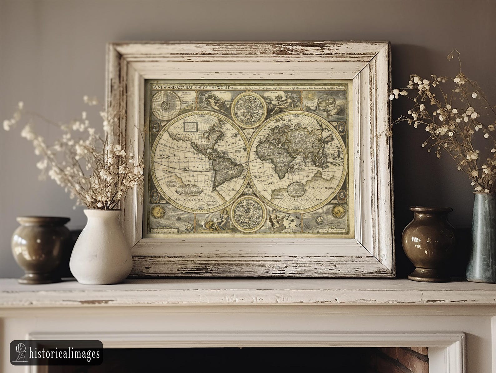 1626 Old World Map Print, John Speed Double Hemisphere Cartography - Etsy