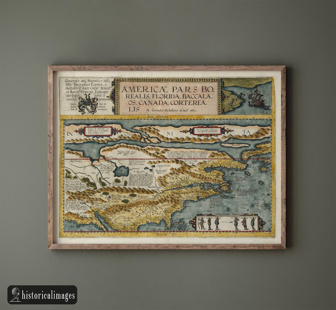 Very Ancient Vintage Map of North America by Cornelis De Jode. Fine Art ...