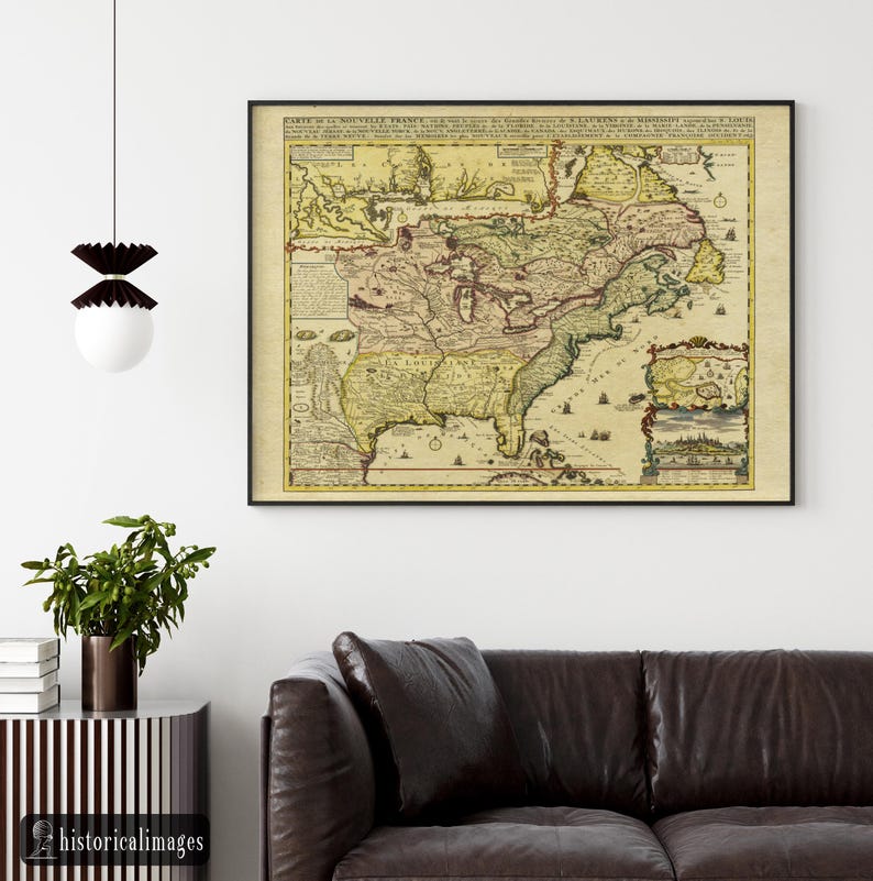 Ancient Map of the French North America by Henri Chatelain. Fine Art ...