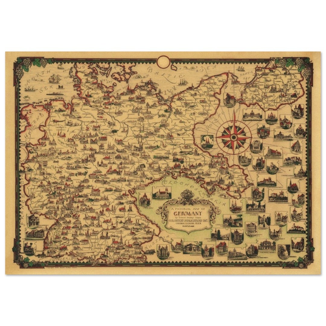 Old Ancient Map of Germany by Ernest Dudley Chase. Remastered High ...