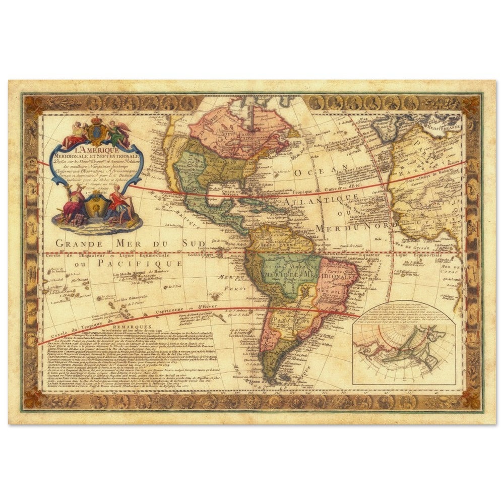 Ancient Map of America. Old Antique American Map of the XVIII Century ...
