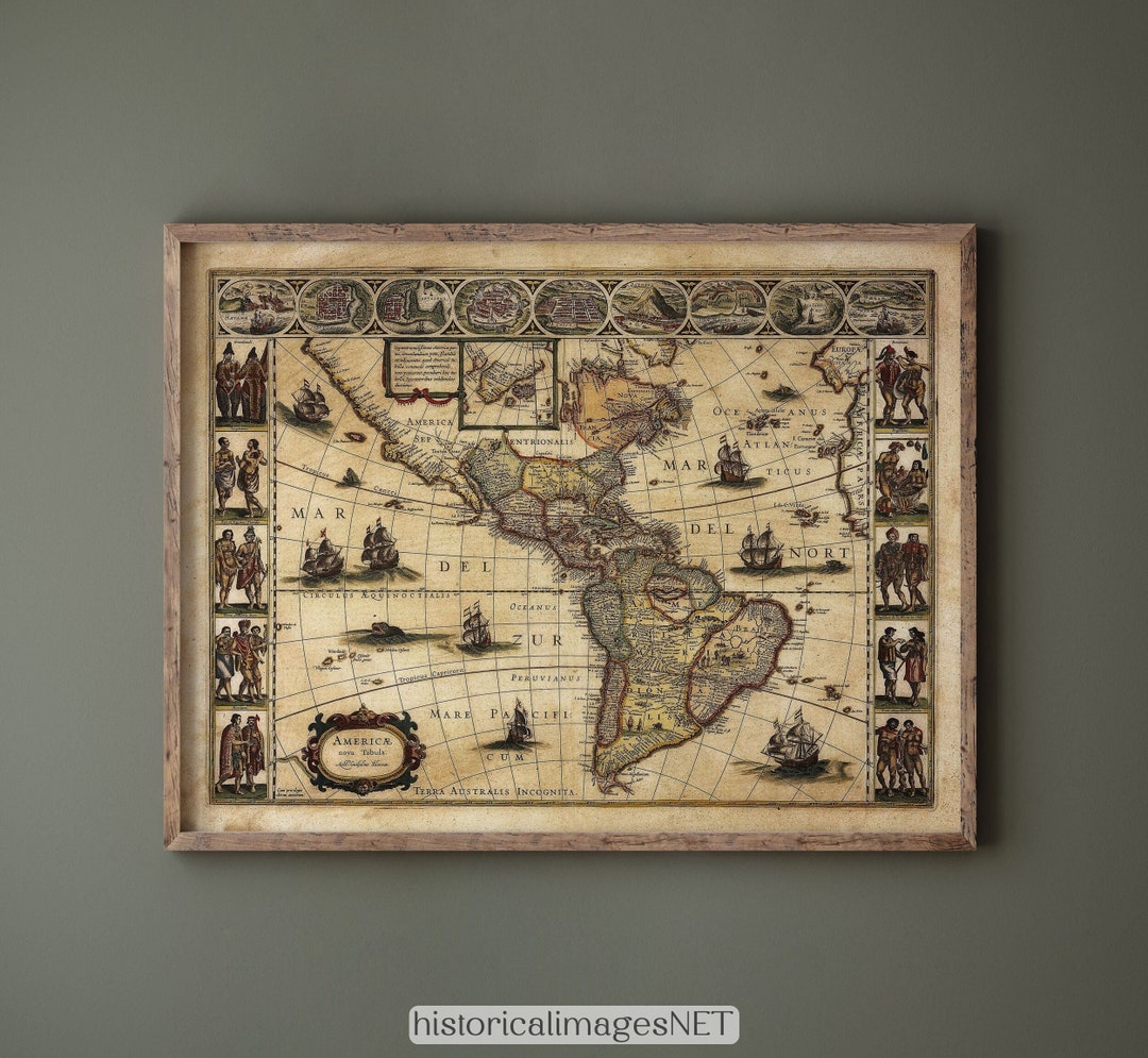 America Antique Map Poster Reproduction. Fine Art Print of a Vintage ...