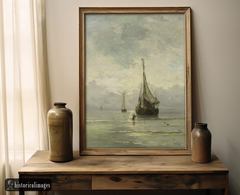 Calm See ( Kalme Zee) by Hendrik Willem Mesda. XIX Century Old Antique ...