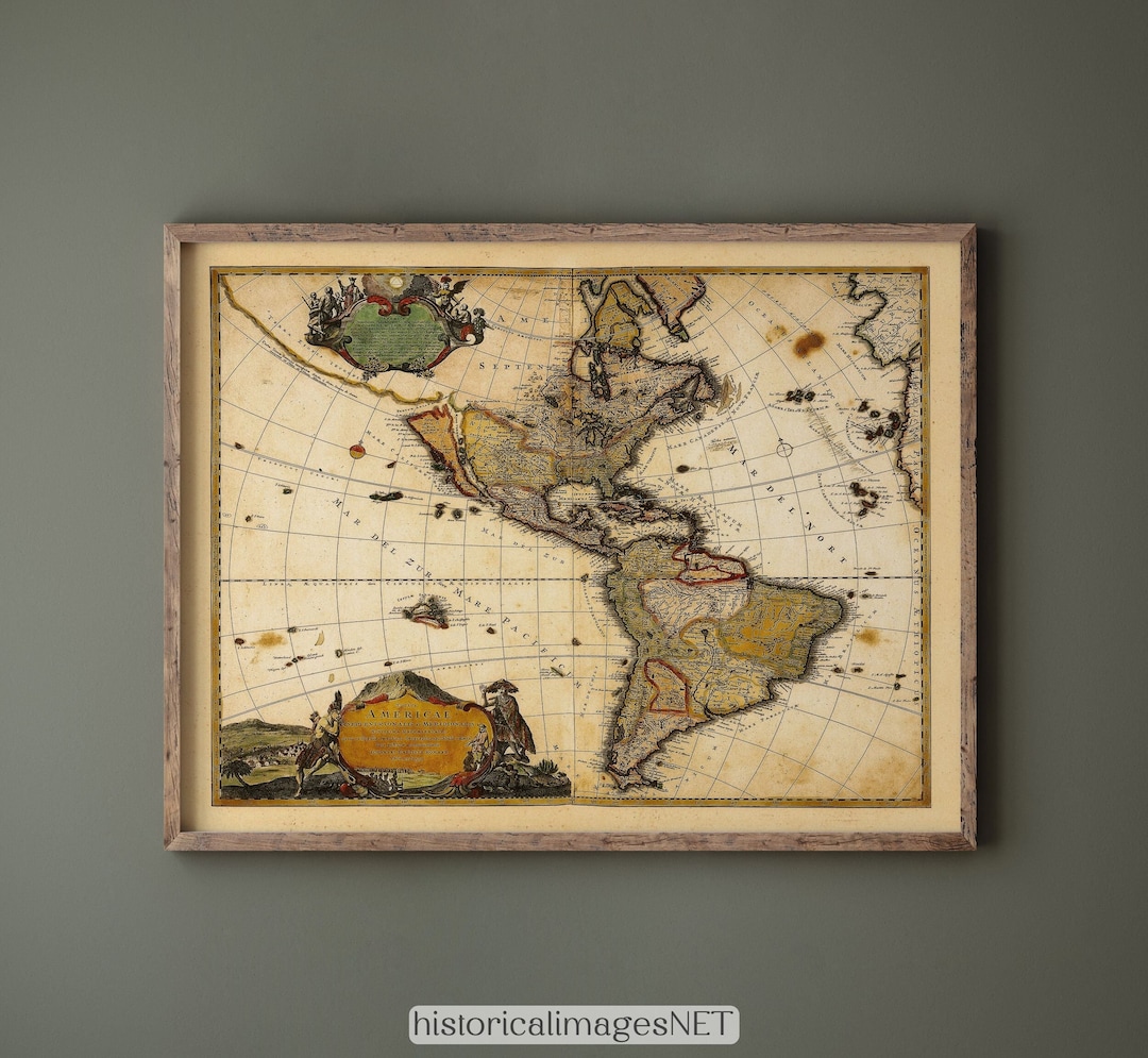 America Ancient Vintage Map Print Reproduction. Ancient Cartography of ...
