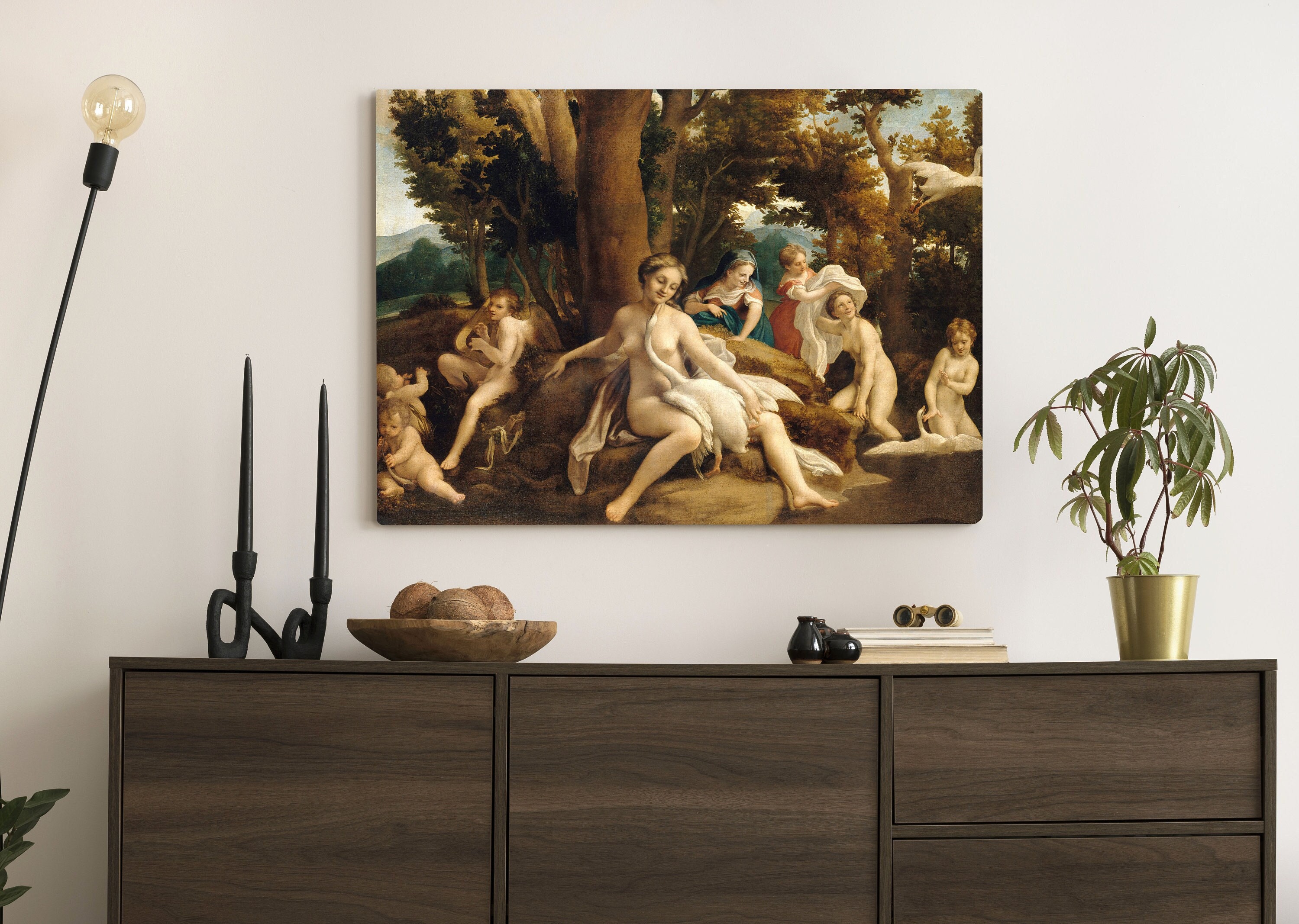 Leda and the Swan by Antonio Da Correggio Ca. 1532. Antique Painting Printed on Premium Art ...