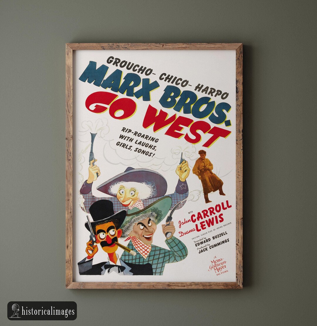 Marx Bros Go West Historic Movie Poster Reproduction. Vintage Prints of ...