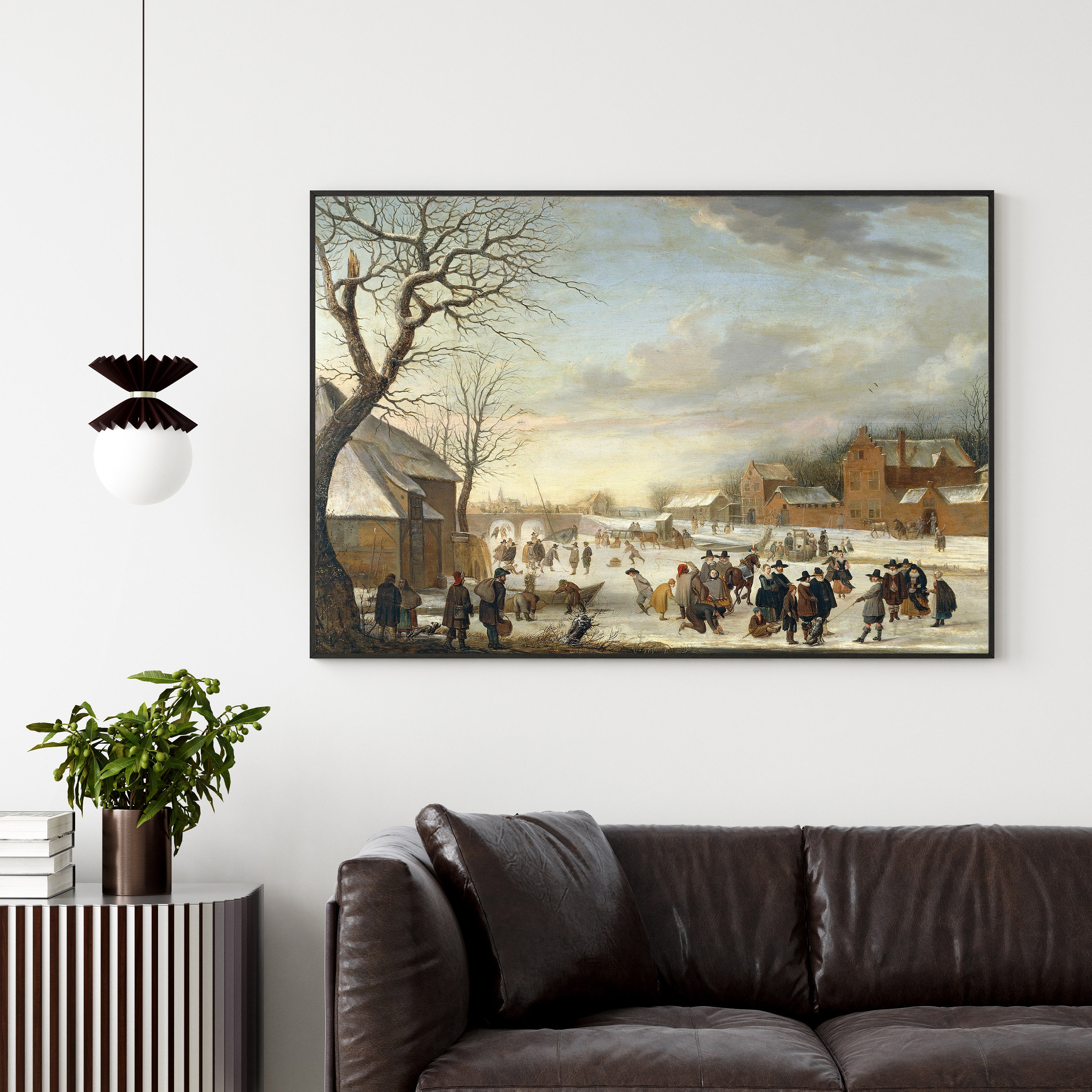 Antique Painting With Vintage Landscape, People Skating on Ice XVII ...