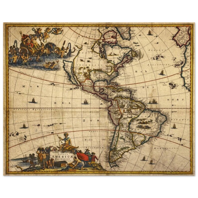 Map of America Poster. Ancient Old Map by Jacobum Meursium XVII Century ...