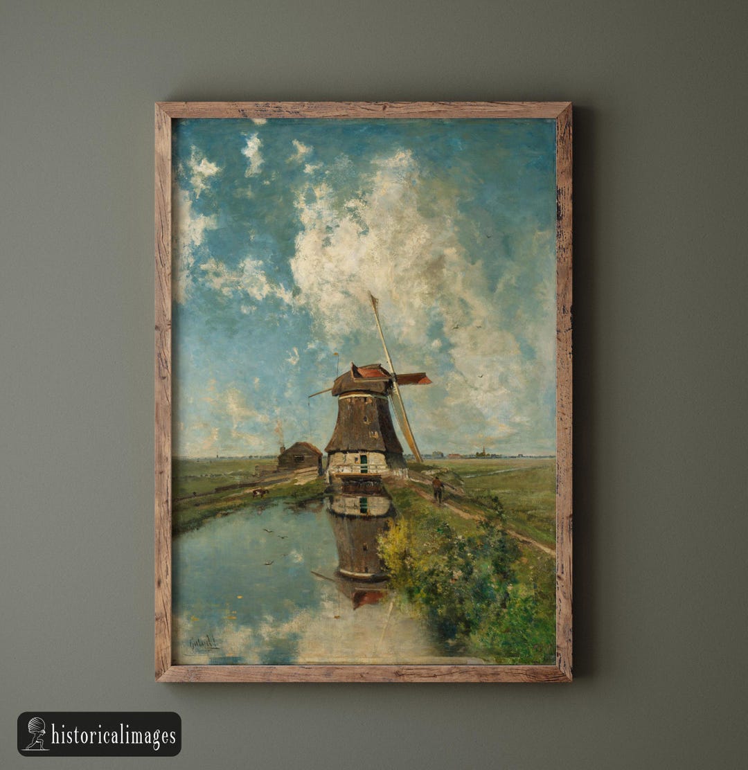 Old Dutch Windmill Painting by Paul Gabriel XIX Century. Fine Art Print ...