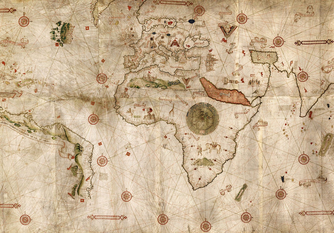 Nautical Planisphere World Map Poster Reproduction by Nicolaus De ...