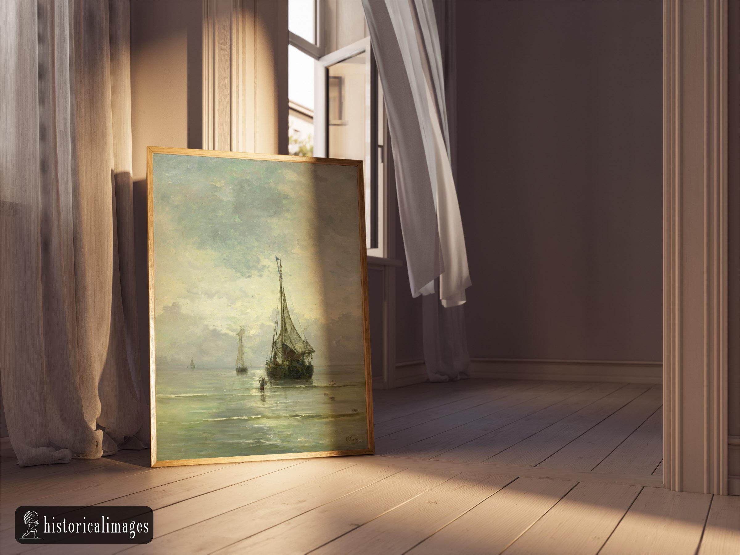 Calm See ( Kalme Zee) by Hendrik Willem Mesda. XIX Century Old Antique ...