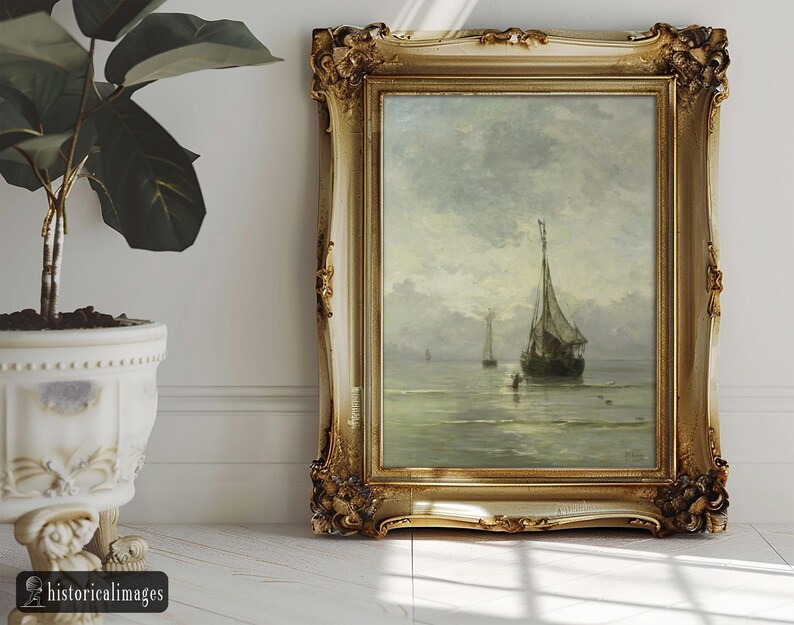 Calm See ( Kalme Zee) by Hendrik Willem Mesda. XIX Century Old Antique ...