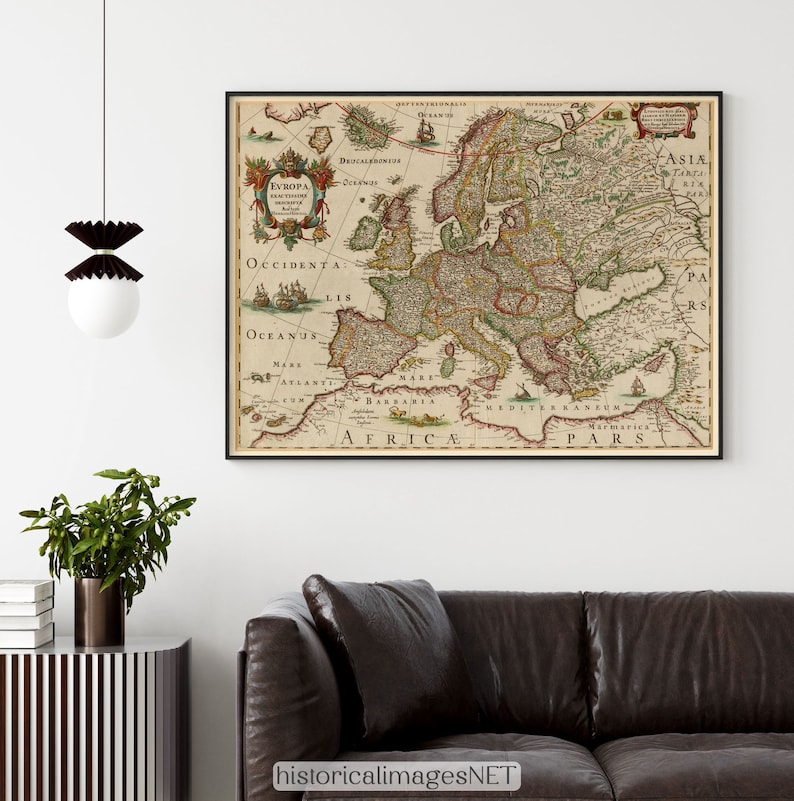 Antique Map of Europe Reproduction of the 1620 by Hendrik Hondius. Fine ...