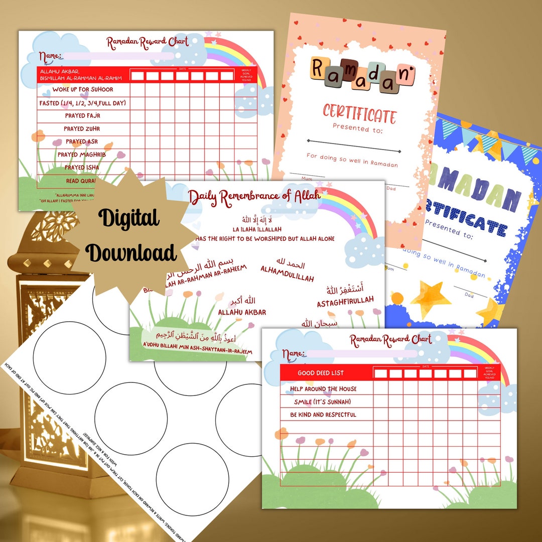 Islamic Good Deeds Chart, Ramadan Reward Sheet Bundle, Muslim Children ...