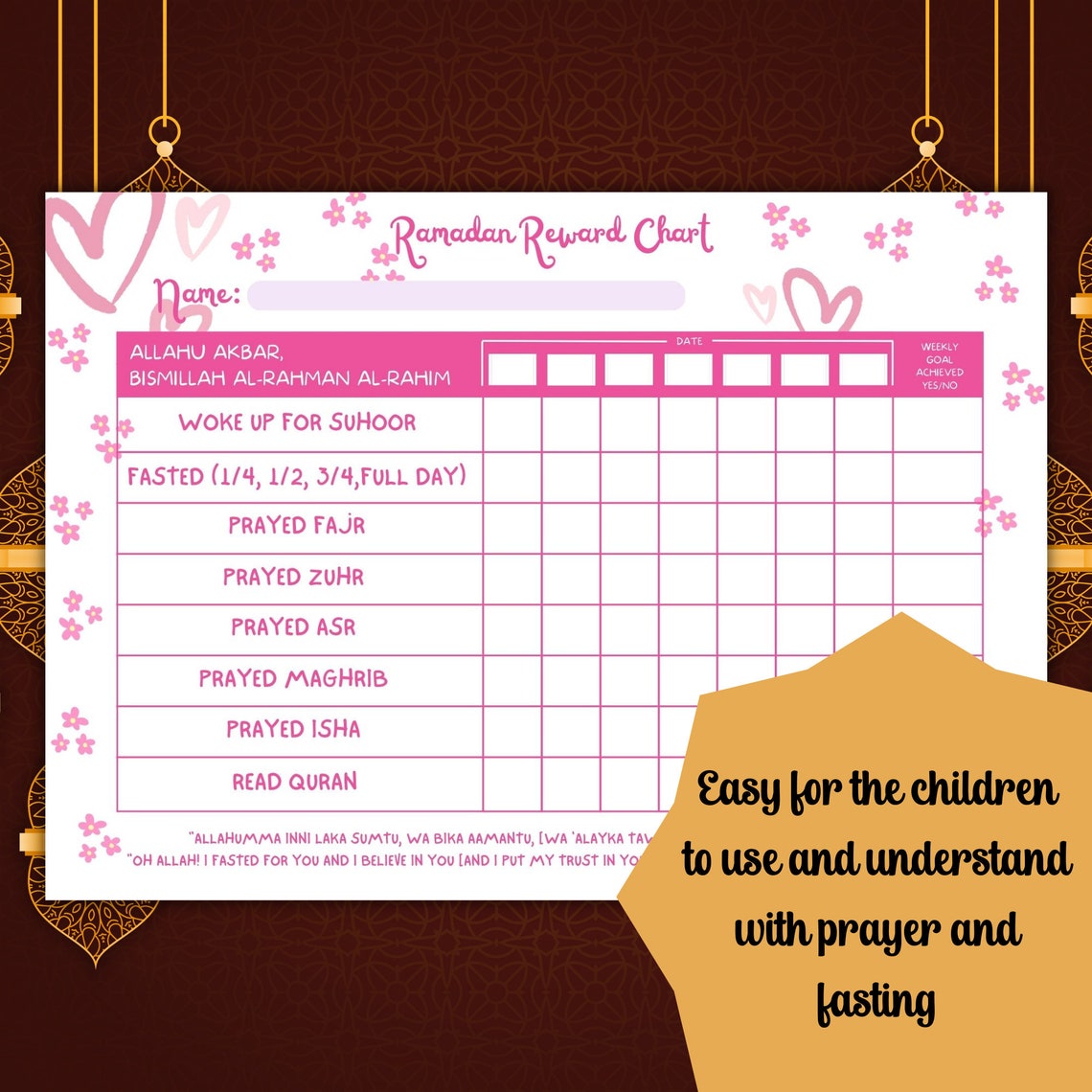 Islamic Good Deeds Chart, Ramadan, Reward Sheet Bundle, Muslim Girl ...