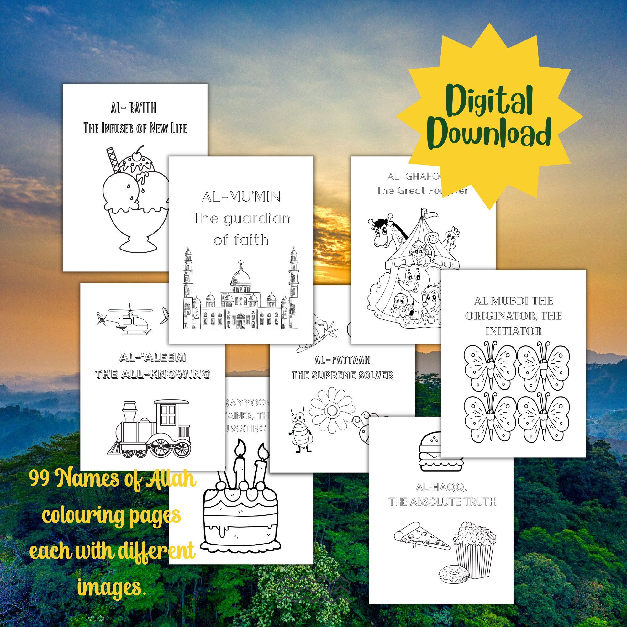 99 Names of Allah Colouring Pages Fun Images to Color Islamic - Etsy ...