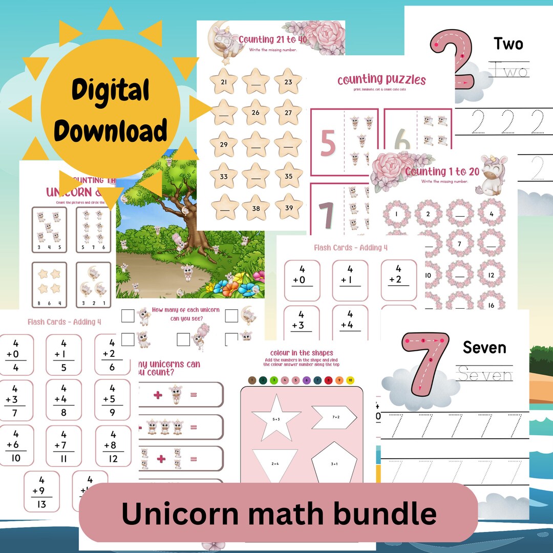 Unicorn Math Worksheets for Preschool, Early Learning Counting ...