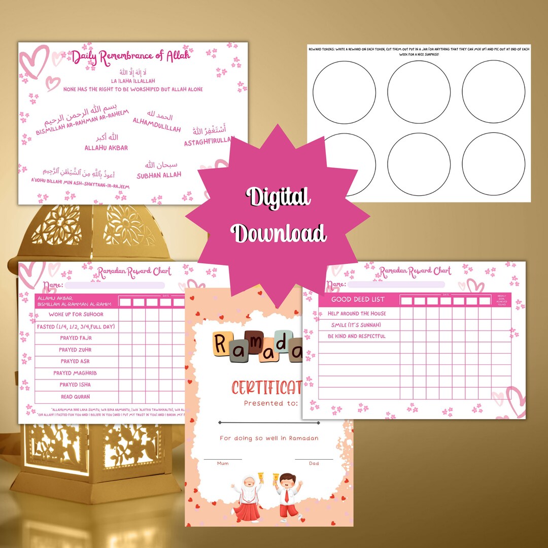 Islamic Good Deeds Chart, Ramadan, Reward Sheet Bundle, Muslim Girl ...